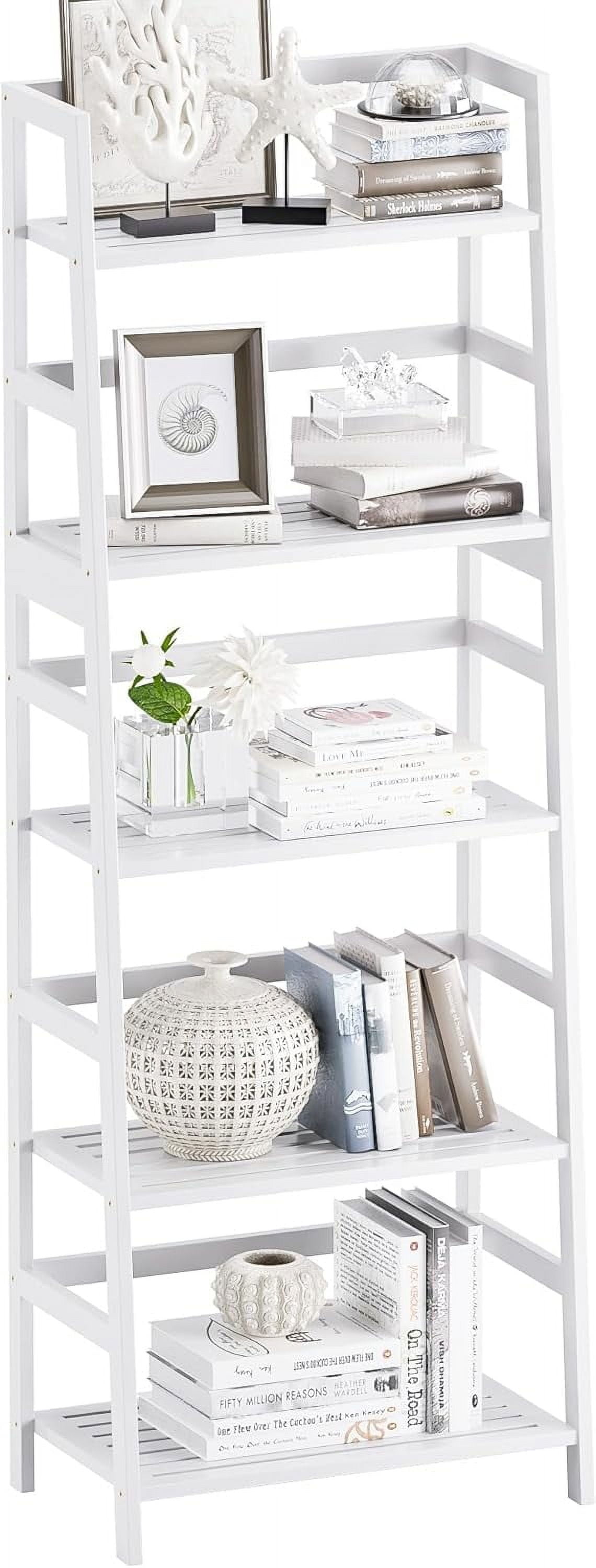 Ladder Shelf, 5-Tier Bookshelf, All Bamboo Heavy Duty Bookcase ...