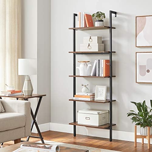 Ladder Shelf, 5-Tier Bookshelf, Industrial, Wall Shelf, Rustic Brown ...