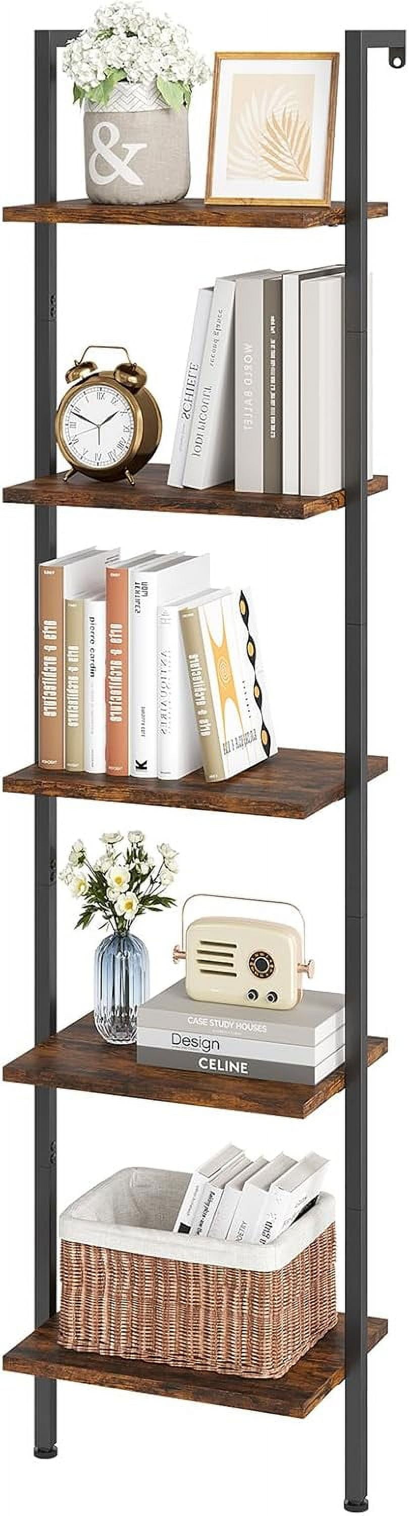 Ladder Shelf, 5-Tier Wood Wall Mounted Bookshelf with Metal Frame ...