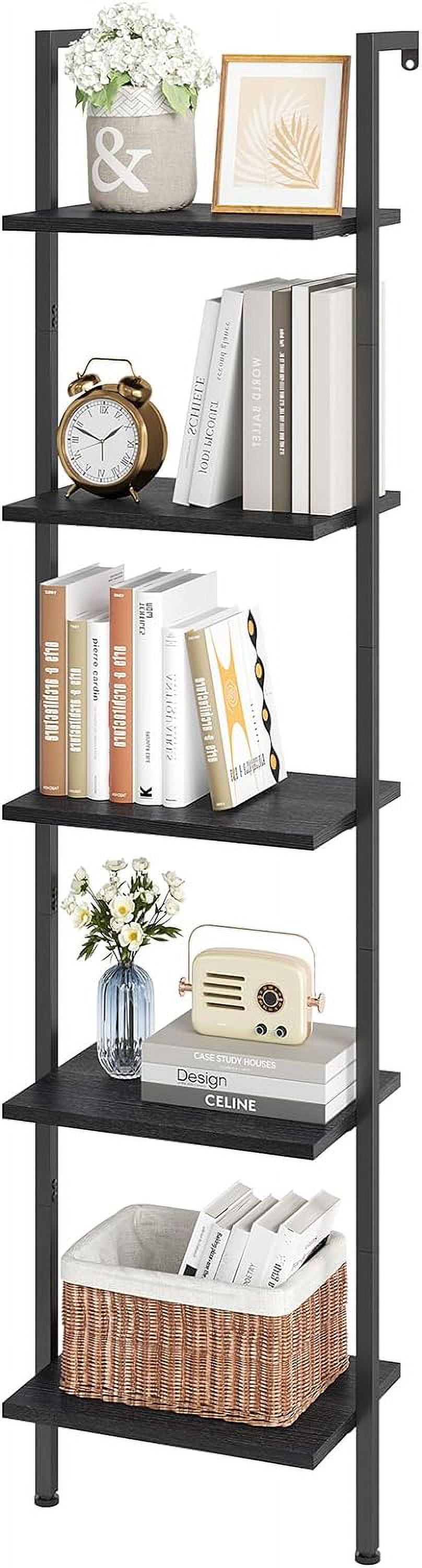 Ladder Shelf, 5-Tier Wood Wall Mounted Bookshelf with Metal Frame ...