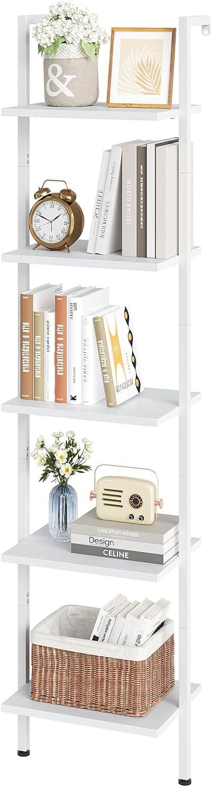 Ladder Shelf, 5-Tier Wood Wall Mounted Bookshelf with Metal Frame ...