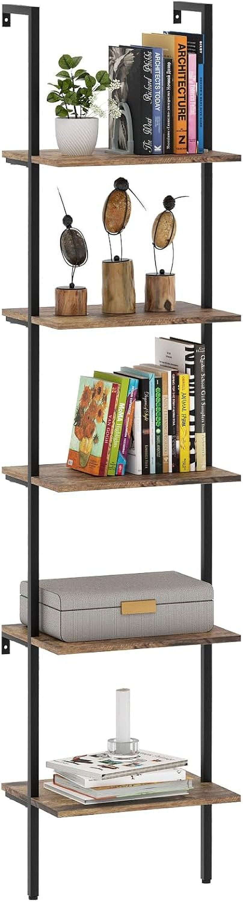 Ladder Shelf 5 Tiers Metal Industrial Bookshelf,Rustic Brown Wood Tall ...
