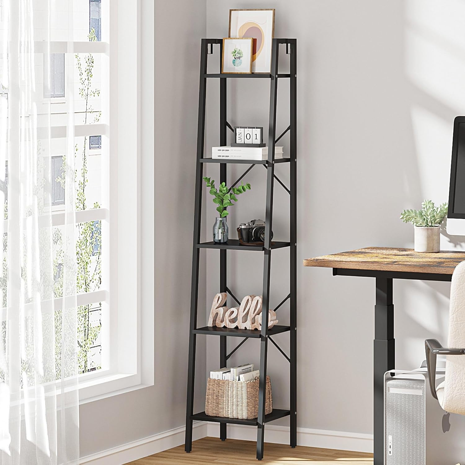 Ladder Shelf, Bookshelf Bookcase, Freestanding Corner Storage Shelve ...