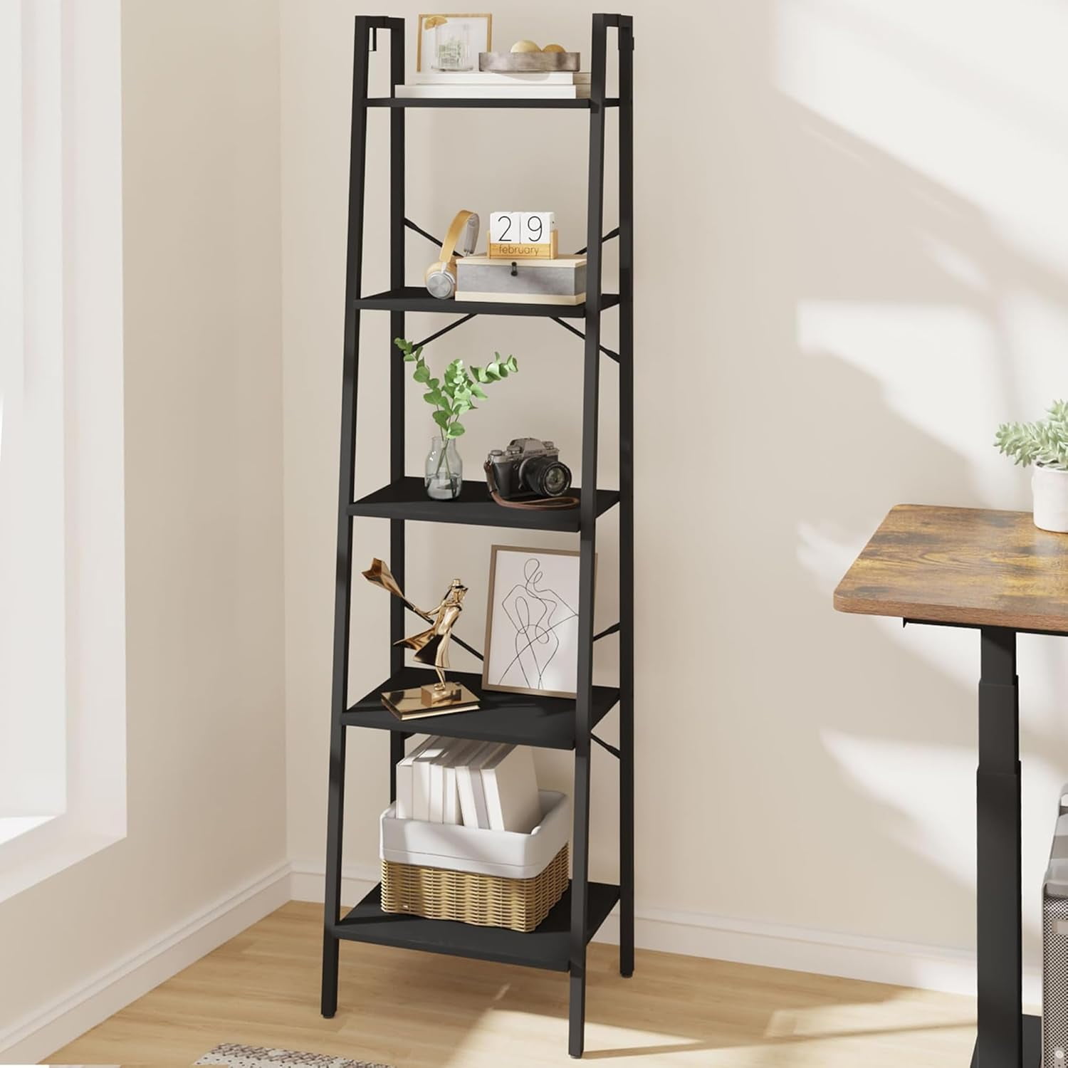 Ladder Shelf, Bookshelf Bookcase, Freestanding Corner Storage Shelve ...