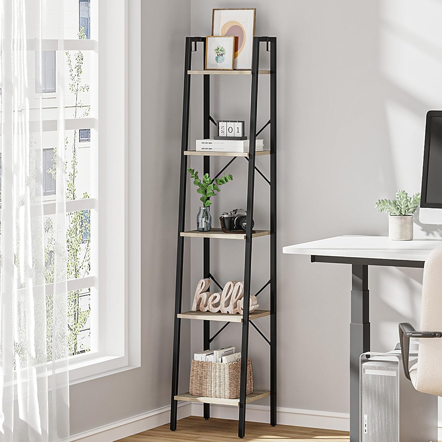 Ladder Shelf, Bookshelf Bookcase, Freestanding Corner Storage Shelve ...