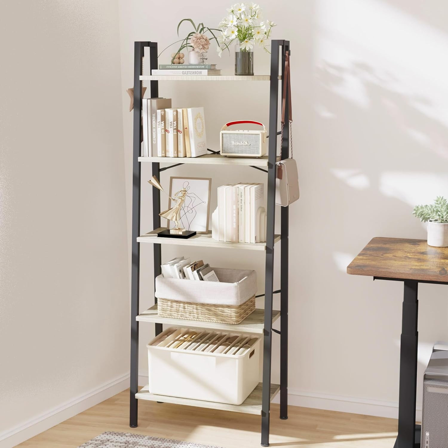 Ladder Shelf, Bookshelf Bookcase, Freestanding Corner Storage Shelve ...