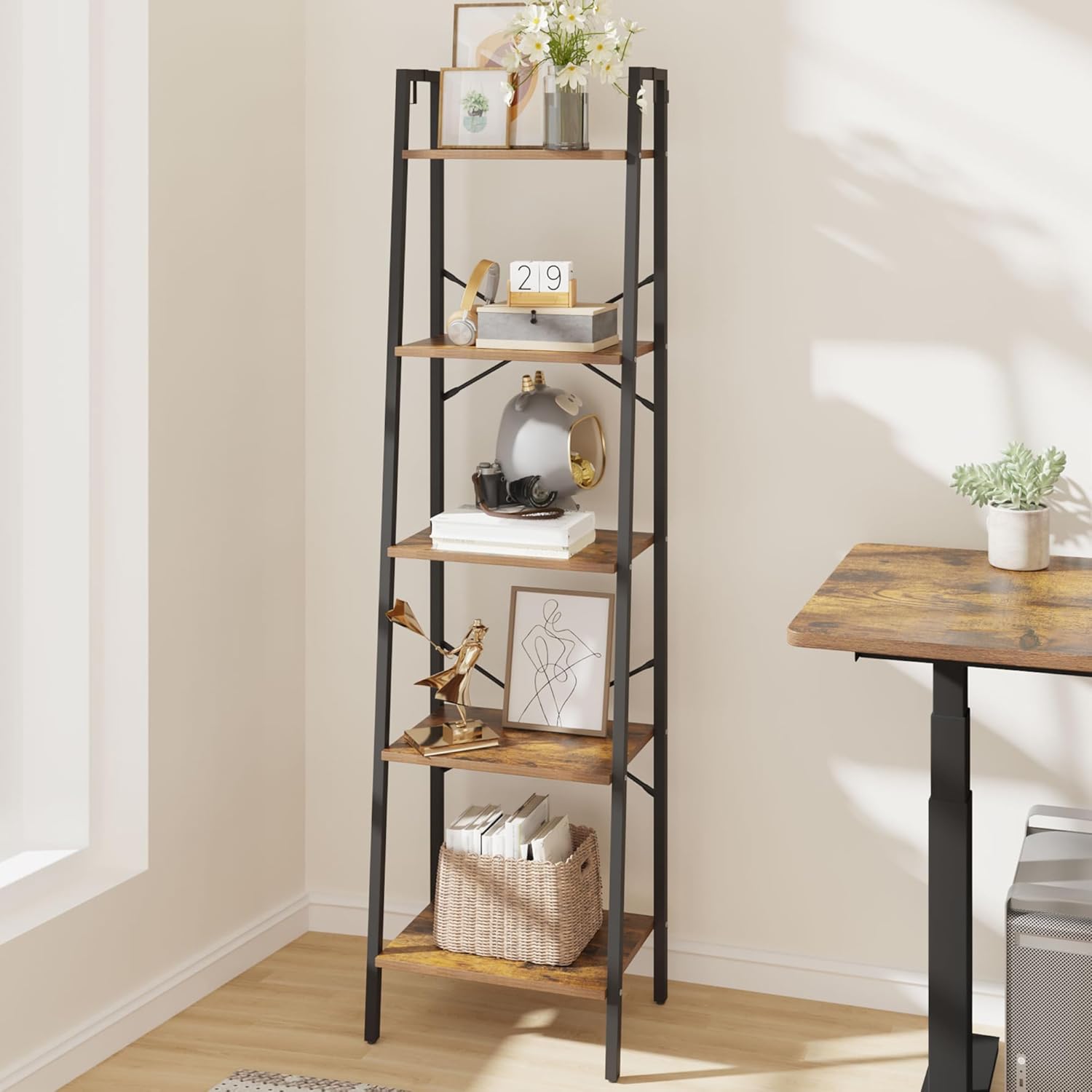 Ladder Shelf, Bookshelf Bookcase, Freestanding Corner Storage Shelve ...