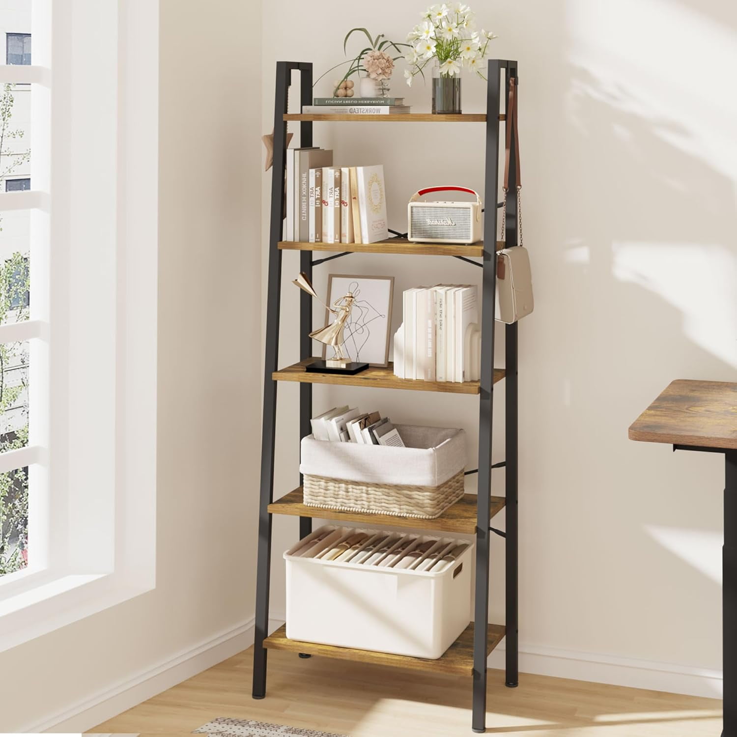 Ladder Shelf, Bookshelf Bookcase, Freestanding Corner Storage Shelve ...