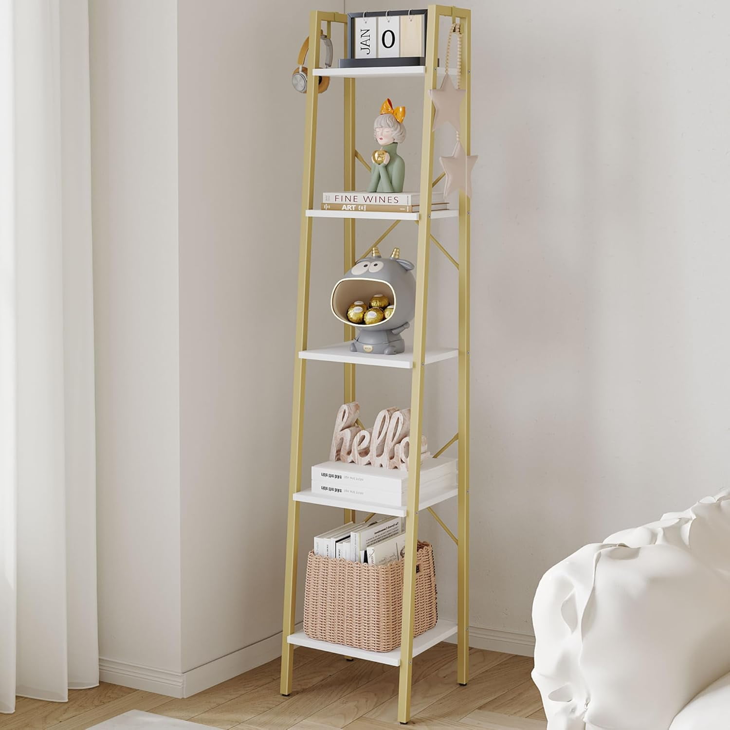 Ladder Shelf, Bookshelf Bookcase, Freestanding Corner Storage Shelve ...
