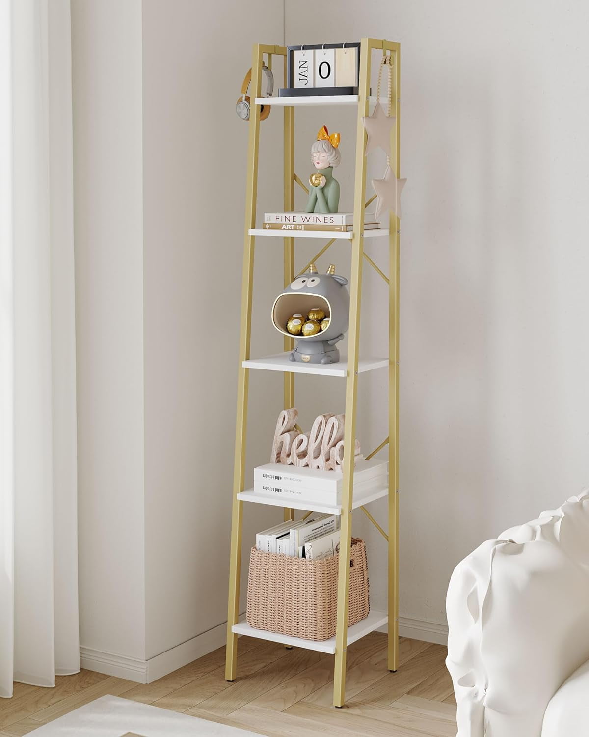 Ladder Shelf, Bookshelf Bookcase, Freestanding Corner Storage Shelve ...
