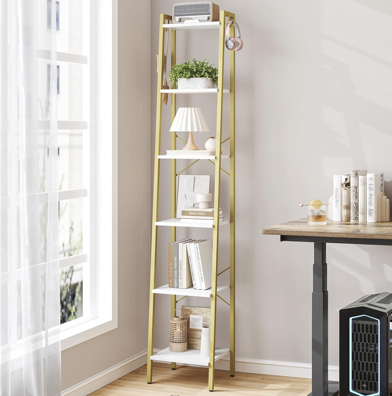 Ladder Shelf, Bookshelf Bookcase, Freestanding Corner Storage Shelve ...