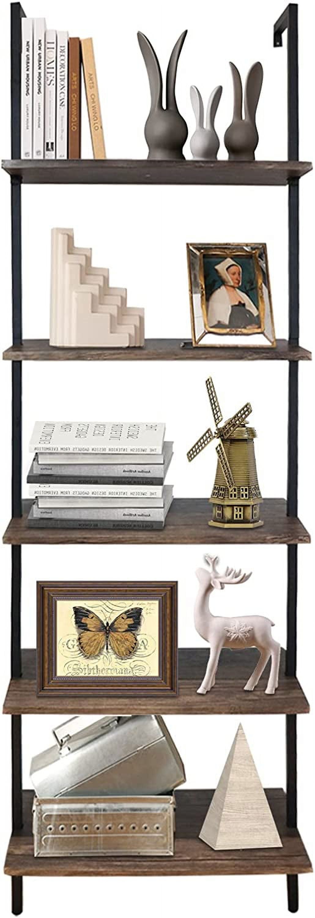 Ladder Shelf Open Bookshelf 5-tier Wood Wall-mounted Bookcase Storage ...