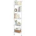Ladder Shelf, White 5-Tier Wood Wall Mounted Bookshelf with Metal Frame ...