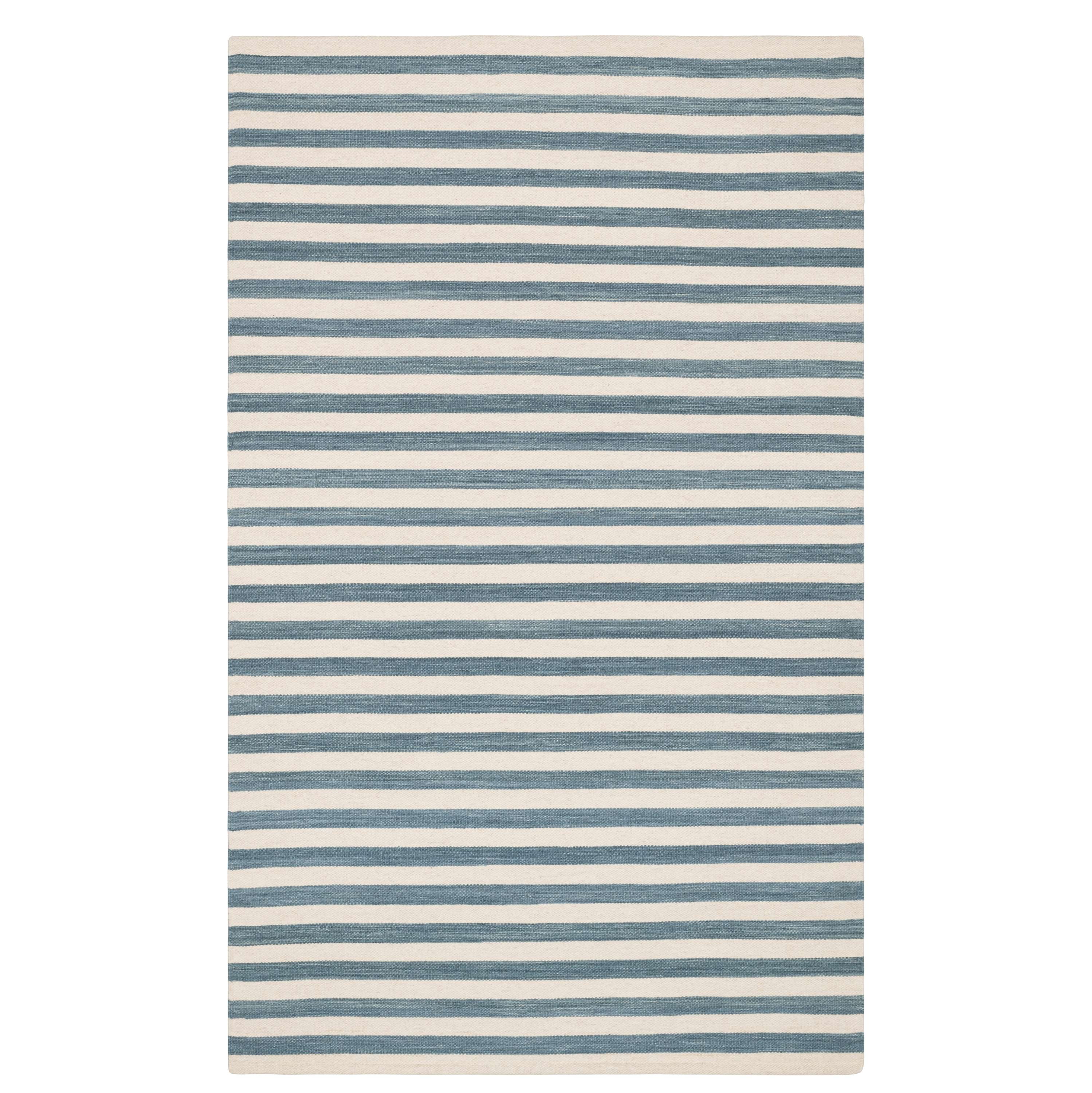 Home Conservatory Ladder Stripe Blue/Ivory Handwoven Wool Rug 2.5' x 8 ...