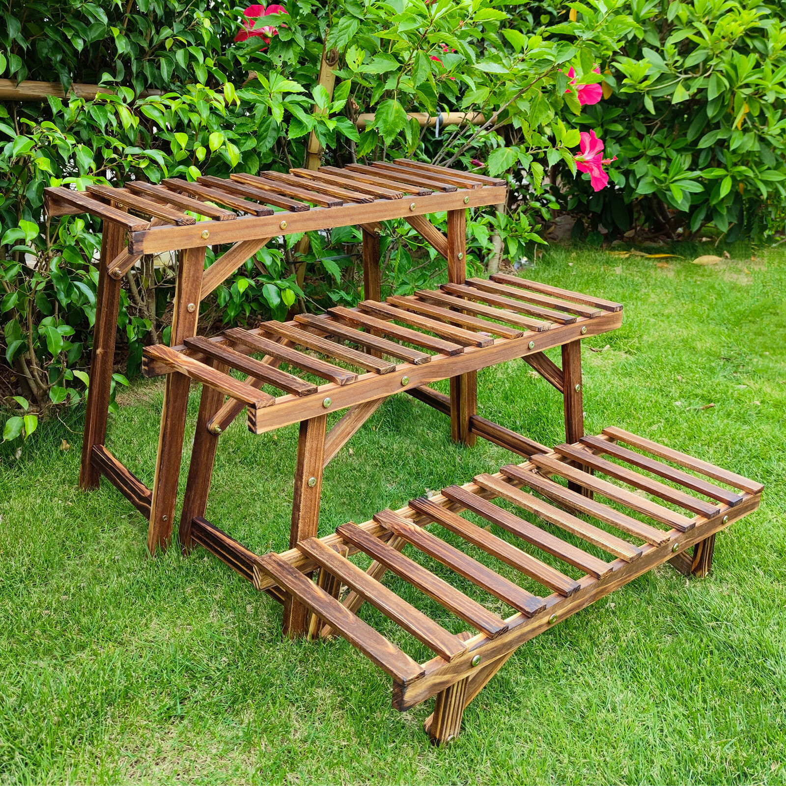 Ladder Wood Plant Stand Step Flower Pot Shelf Large Bench Potted ...
