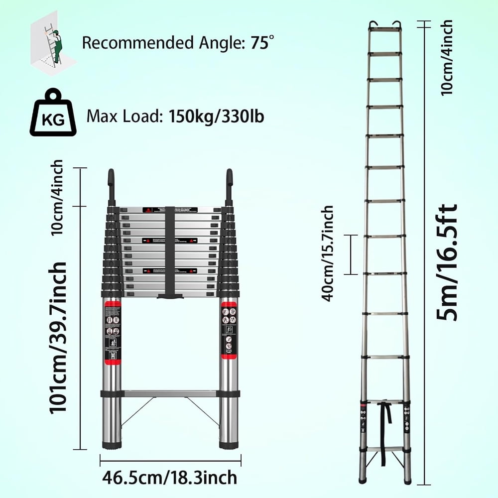Ladders Extendable Telescopic 2.6M-5M Heavy Duty Multi Purpose Straight ...