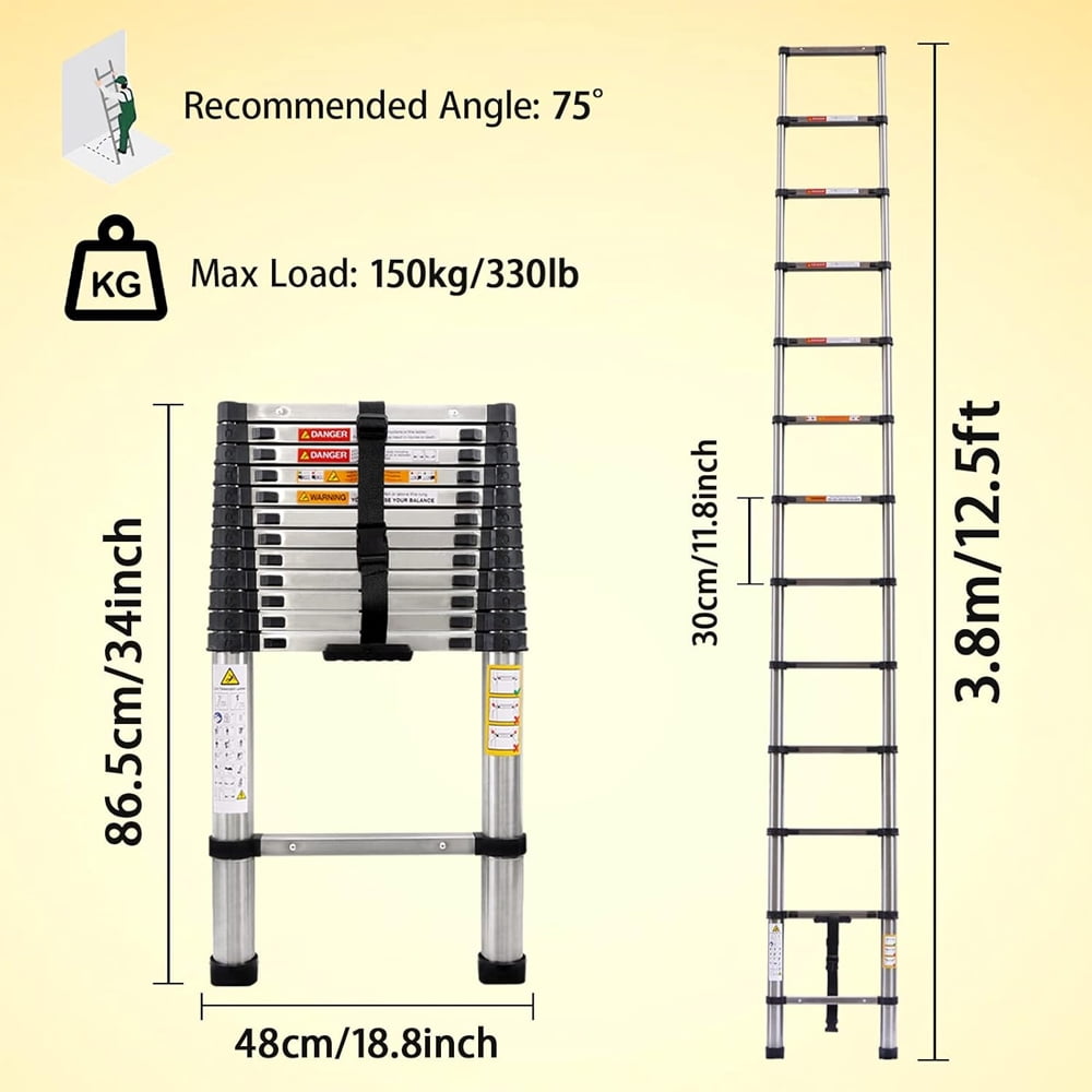 Ladders Extendable Telescopic 2.6M-5M Heavy Duty Multi Purpose Straight ...