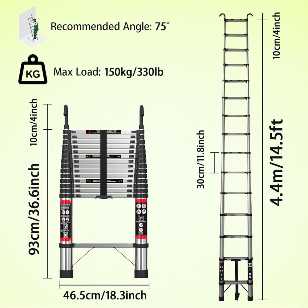 Ladders Extendable Telescopic 2.6M-5M Heavy Duty Multi Purpose Straight ...