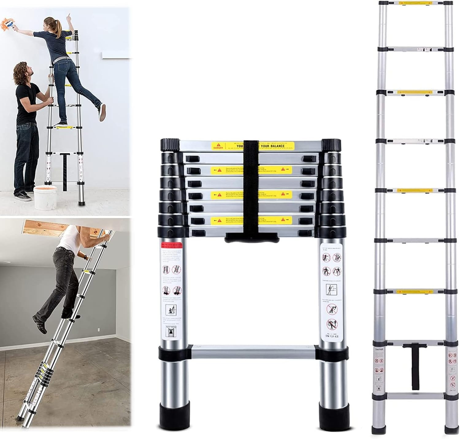 Ladders Extendable Telescopic 8.5FT/ 2.6M Ladder Heavy-Duty Multi ...