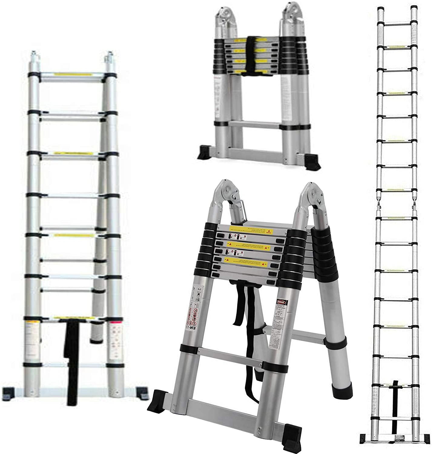 Ladders Telescoping Ladder 16.5 FT A-Frame Extension Ladder Rubber Feet ...