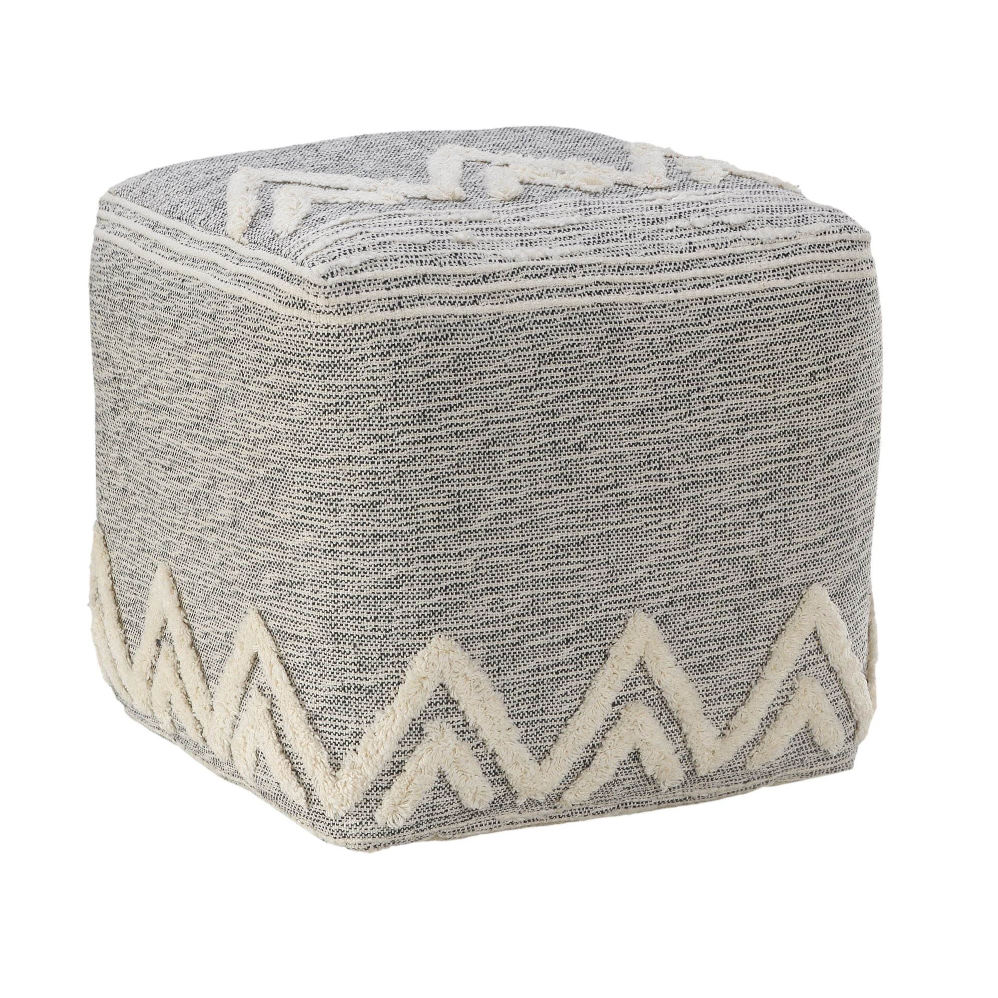 Laddha Home Designs 16" Gray and White Geometric Peaks Tufted Square ...
