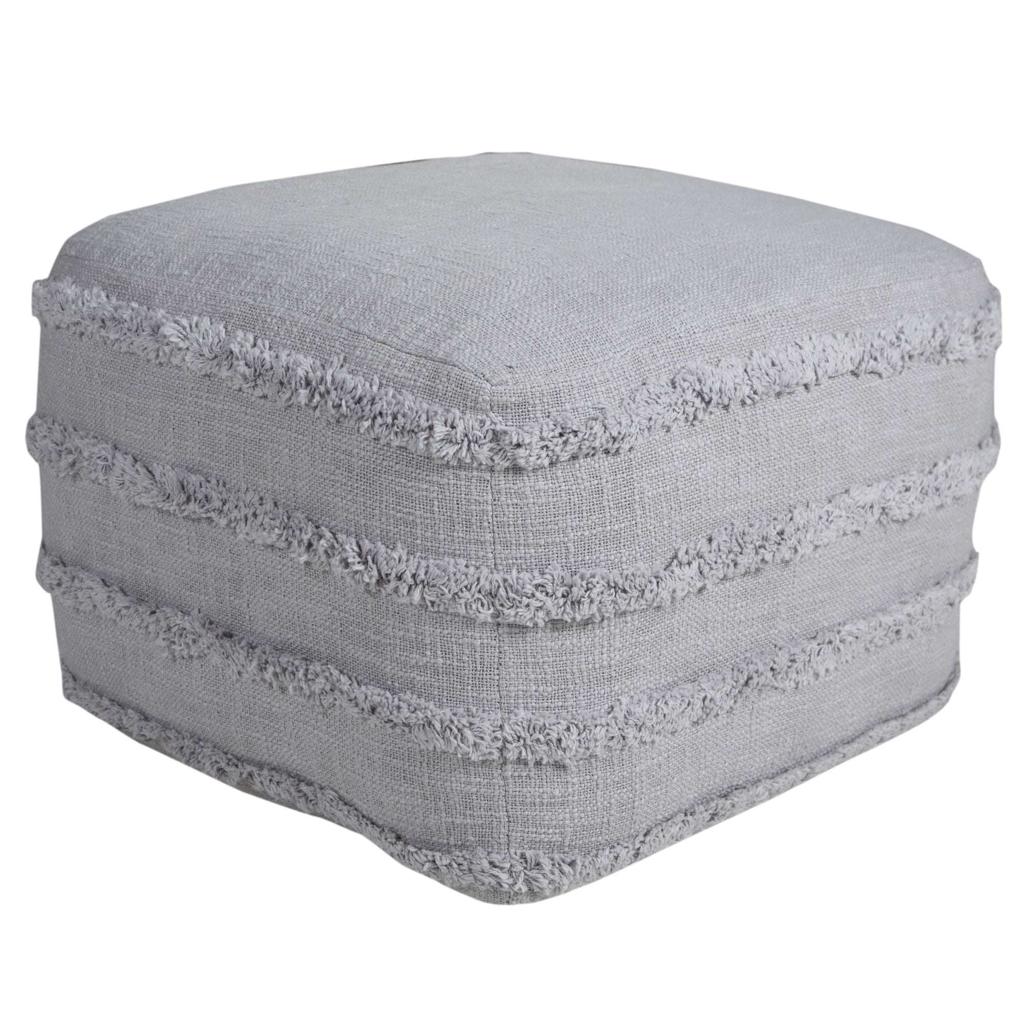 Laddha Home Designs 18" Gray Solid Texture and Striped Square Pouf ...