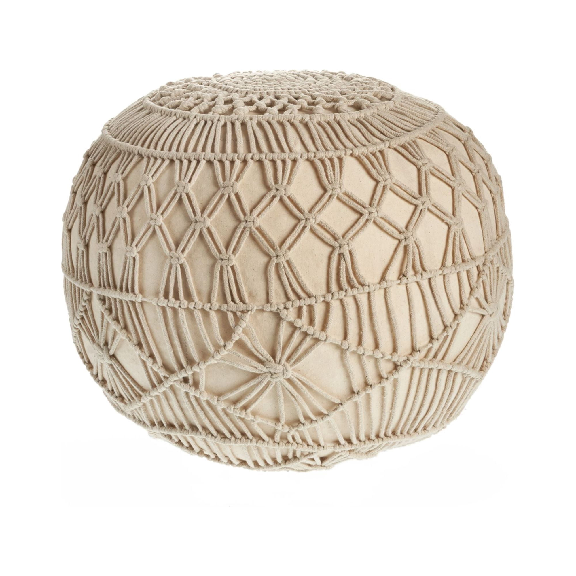 Laddha Home Designs 20" Beige Macrame Hand Knotted Round Pouf Ottoman ...