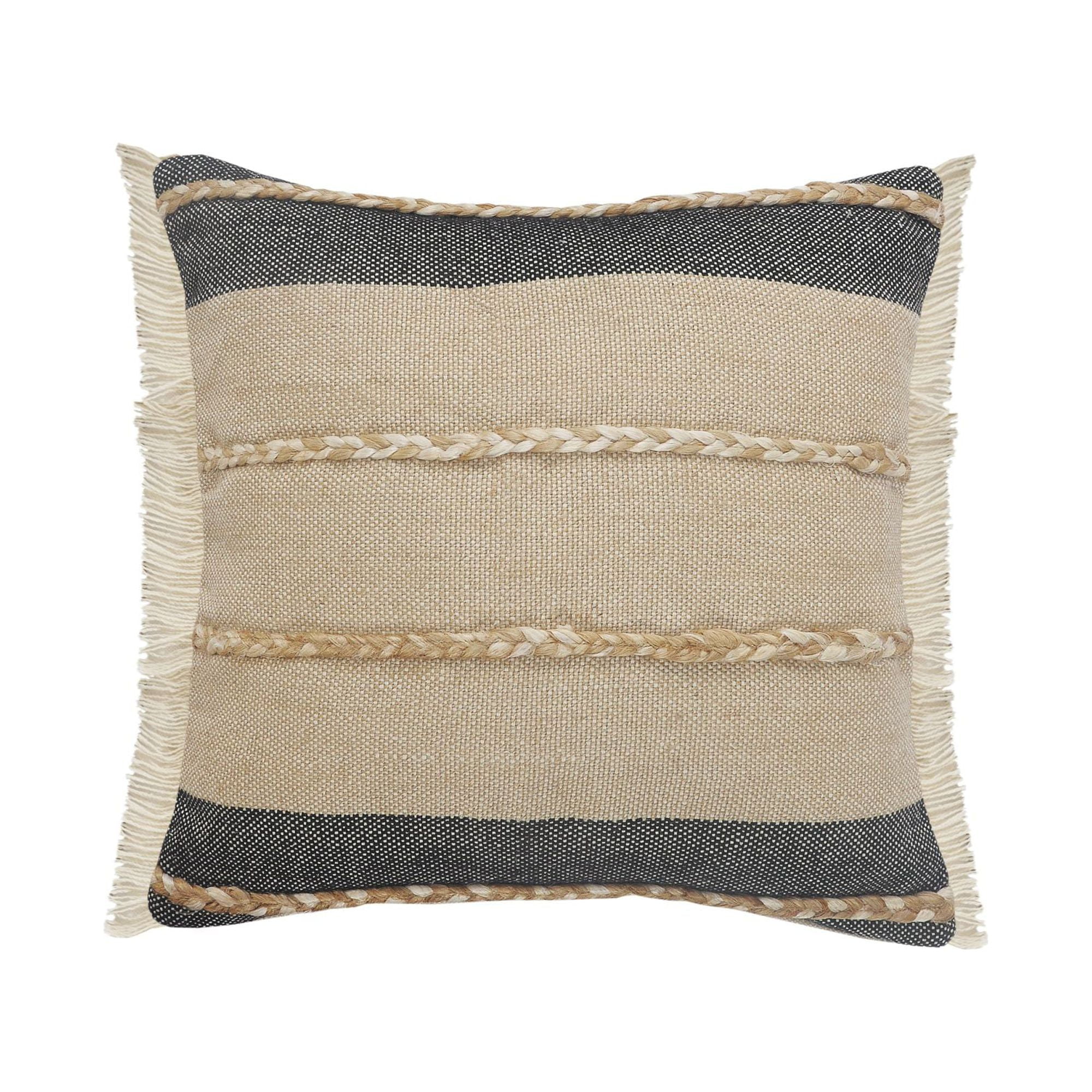 Laddha Home Designs 20" Black and Taupe Striped Square Throw Pillow ...