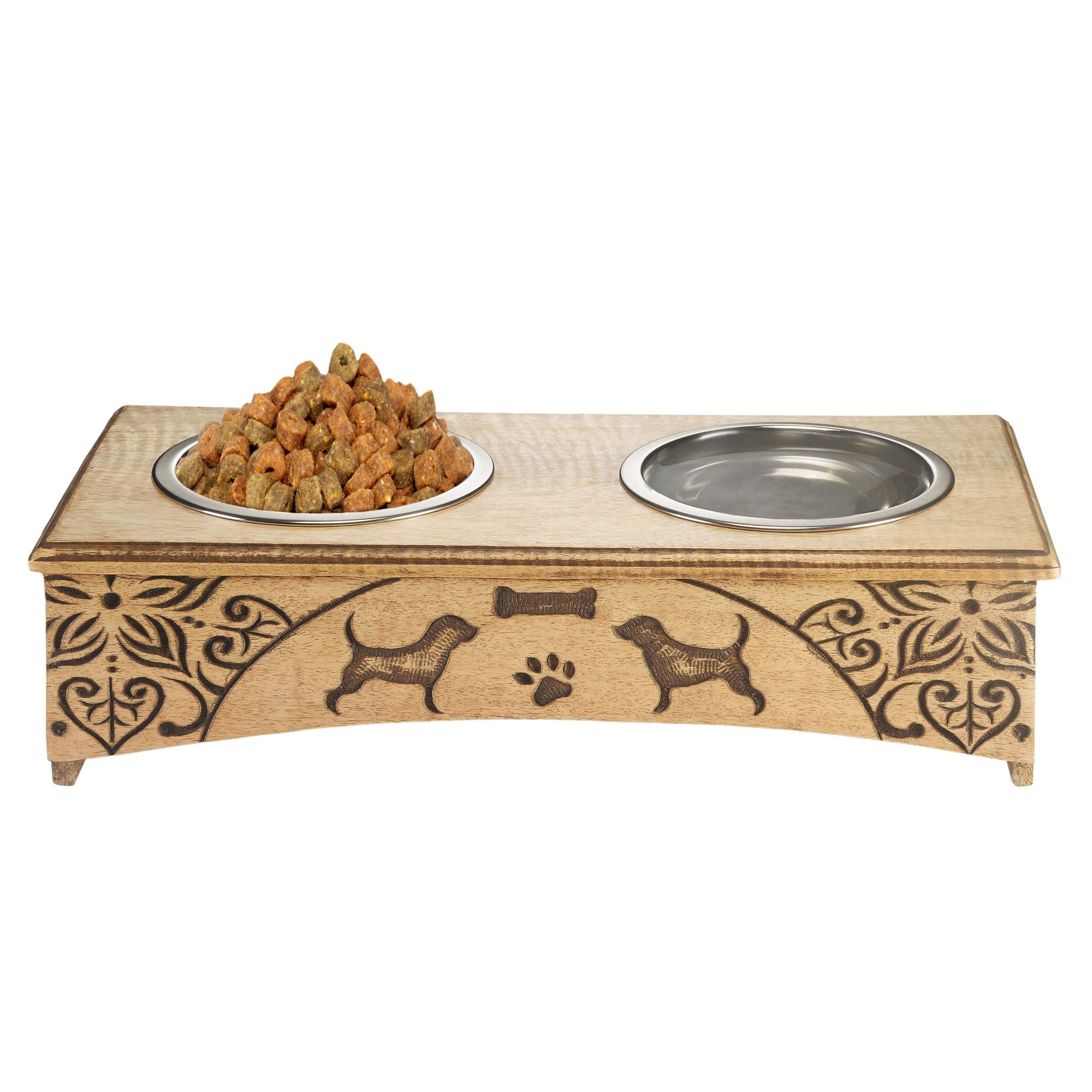 Laddha Home Designs 20" Brown Dog and Floral Engraved Handmade Mango ...