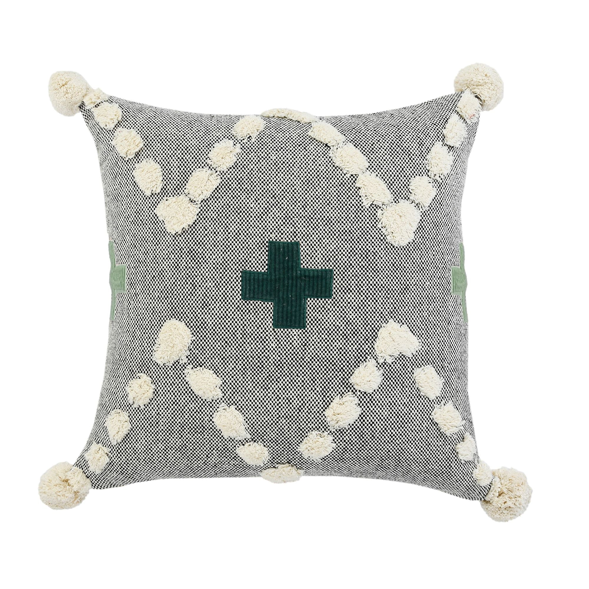 Laddha Home Designs 20" Green and Gray Swiss Cross Hand Loomed Square ...