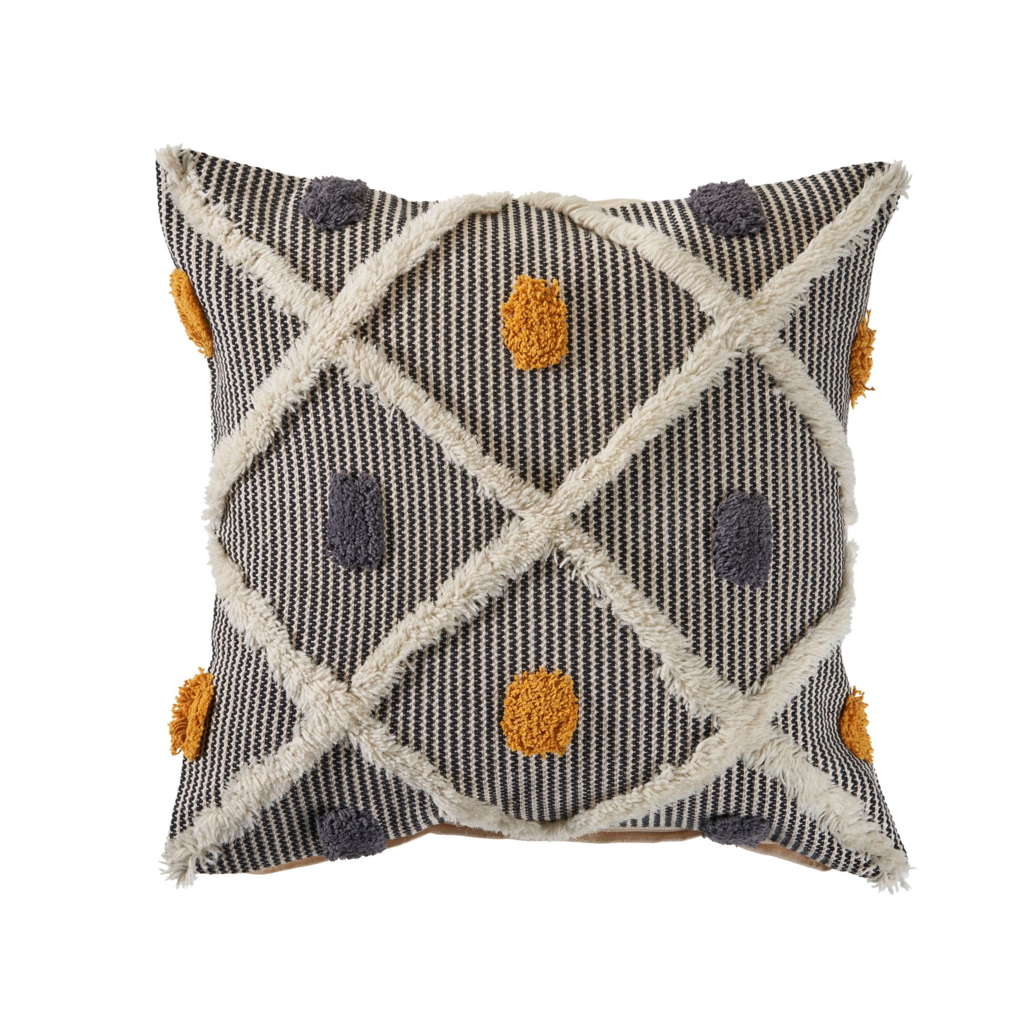 Laddha Home Designs 20" Multicolored Striped and Tufted Square Throw ...