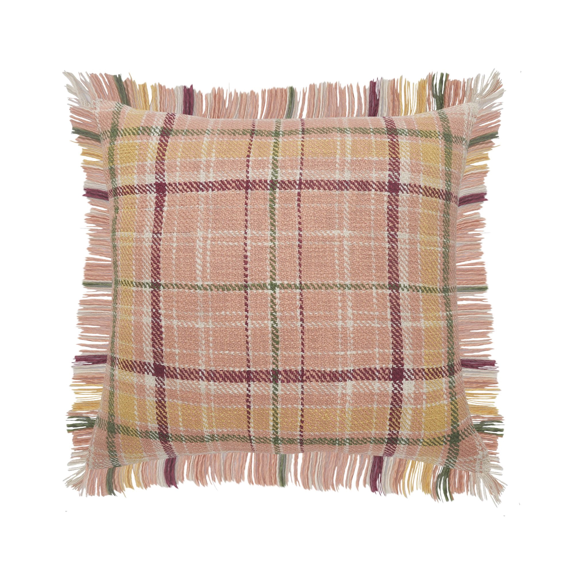Laddha Home Designs 20" Pink and Green Plaid Square Throw Pillow with ...