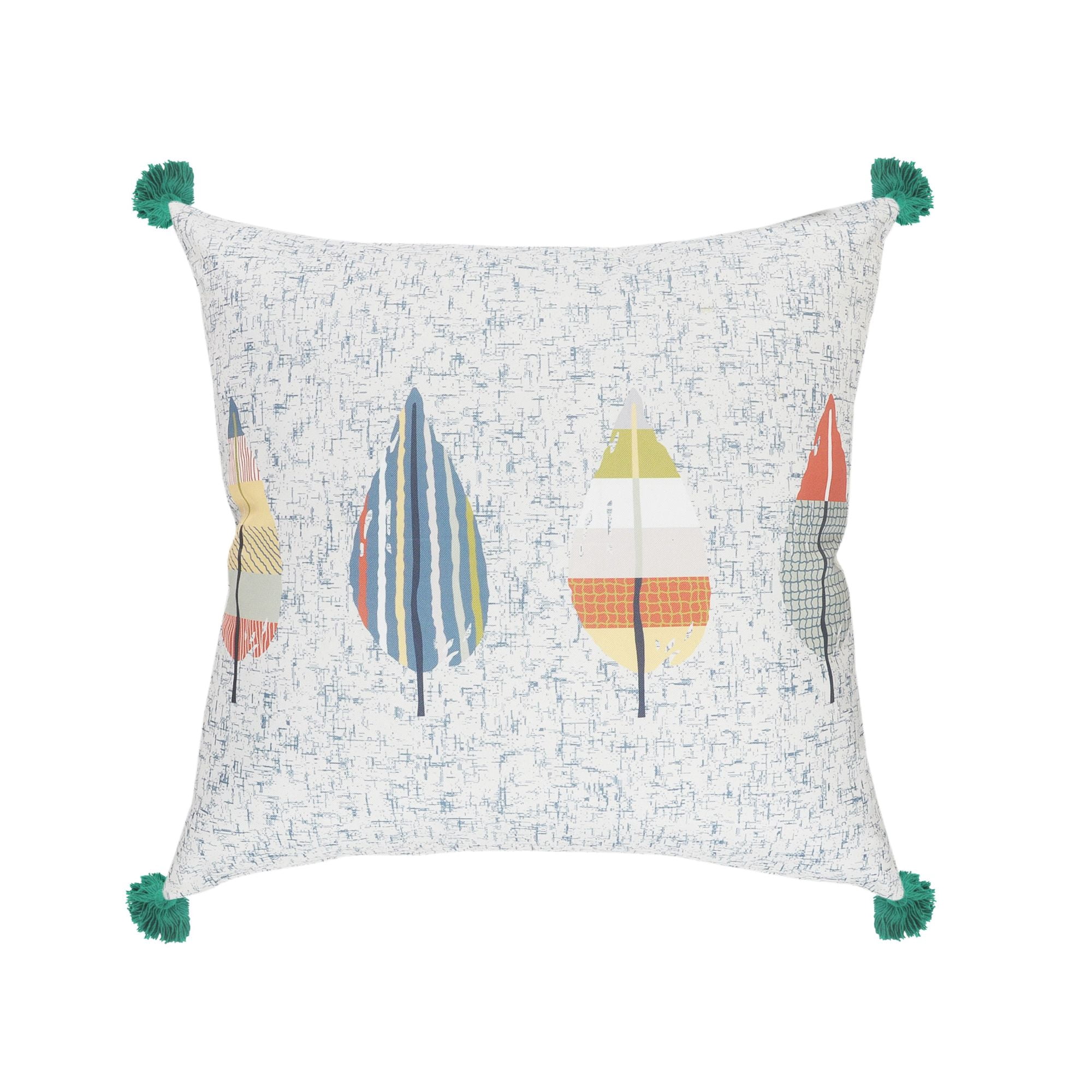 Laddha Home Designs 20" Teal Blue and White Summer Leaves Square Throw ...