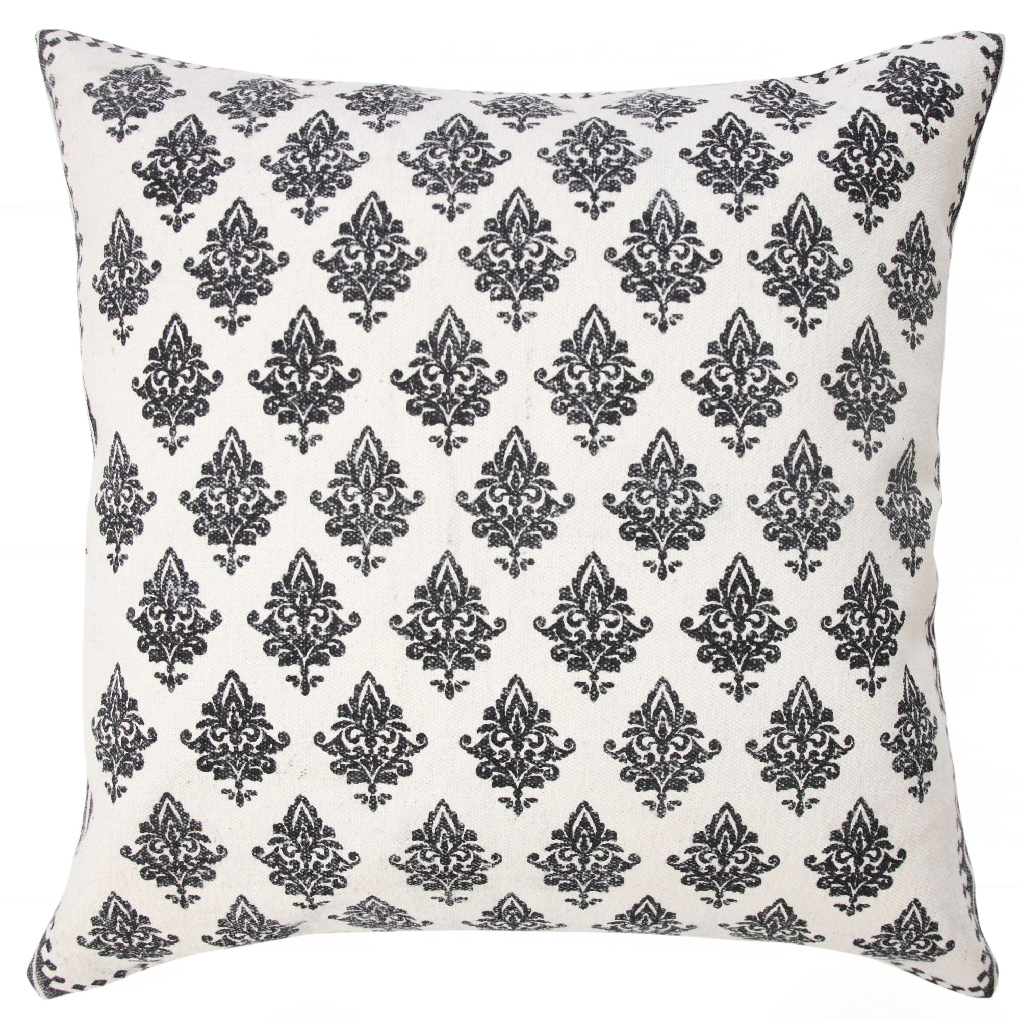 Laddha Home Designs 20" White and Black Floral Pattern Square Throw ...