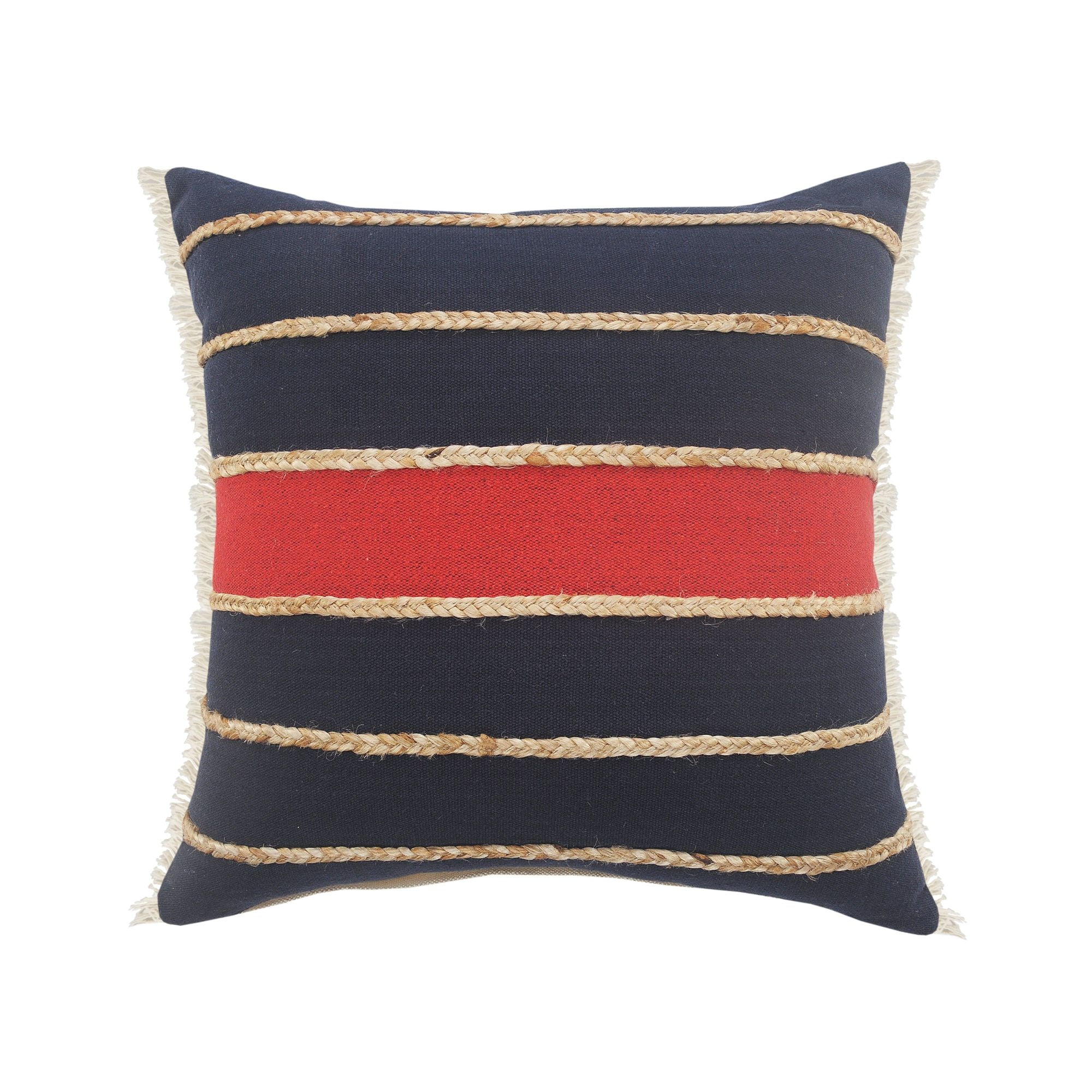 Laddha Home Designs 24" Navy and Red Striped Square Lumbar Pillow ...