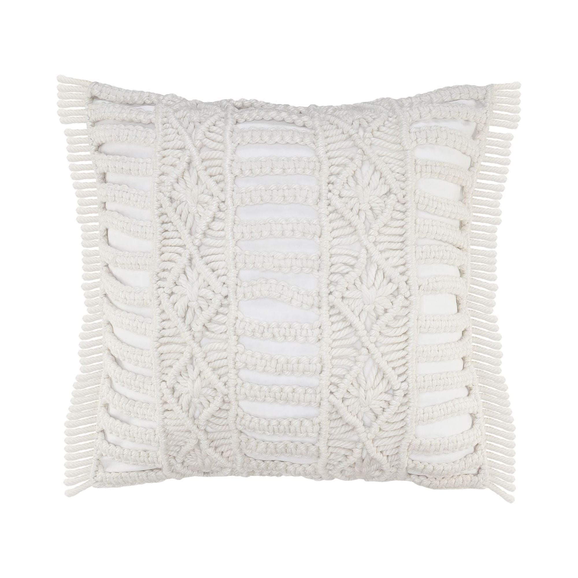 Laddha Home Designs 24" White Macrame Outdoor Square Throw Pillow ...