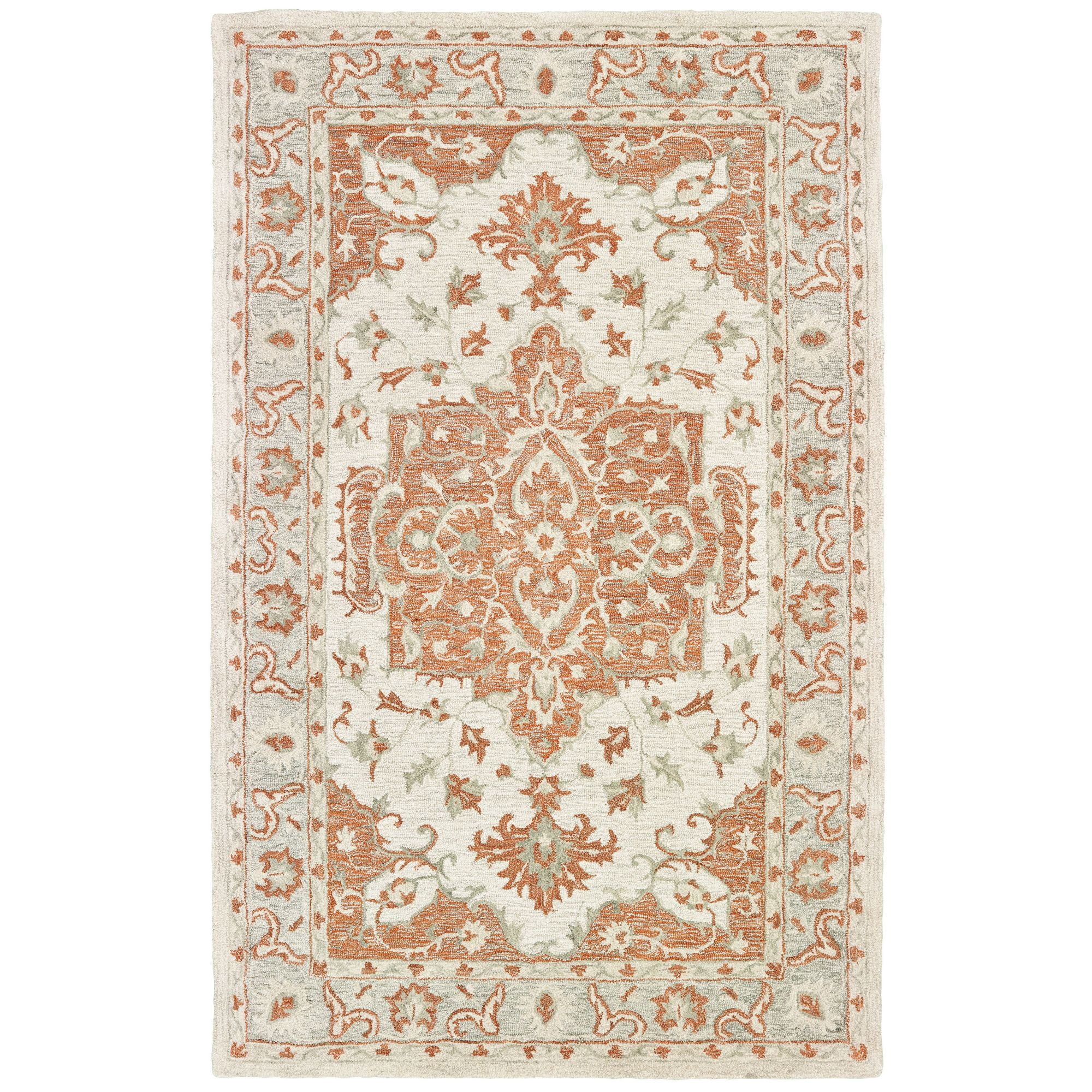 Laddha Home Designs 5' x 7.75' Orange and Gray Medallion Hand Tufted ...