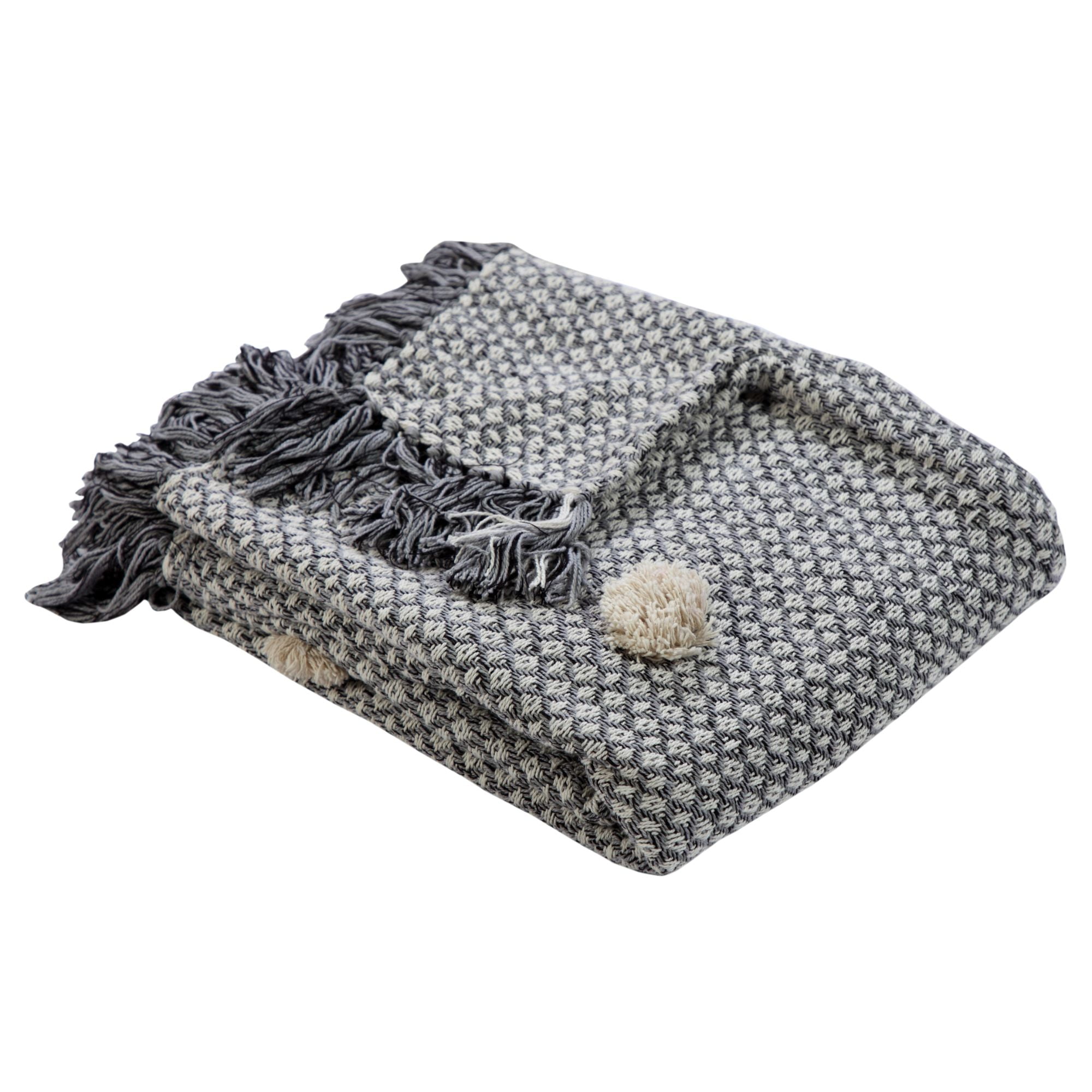 Laddha Home Designs Gray and Black Puffed Up Fringed Throw Blanket 50 ...