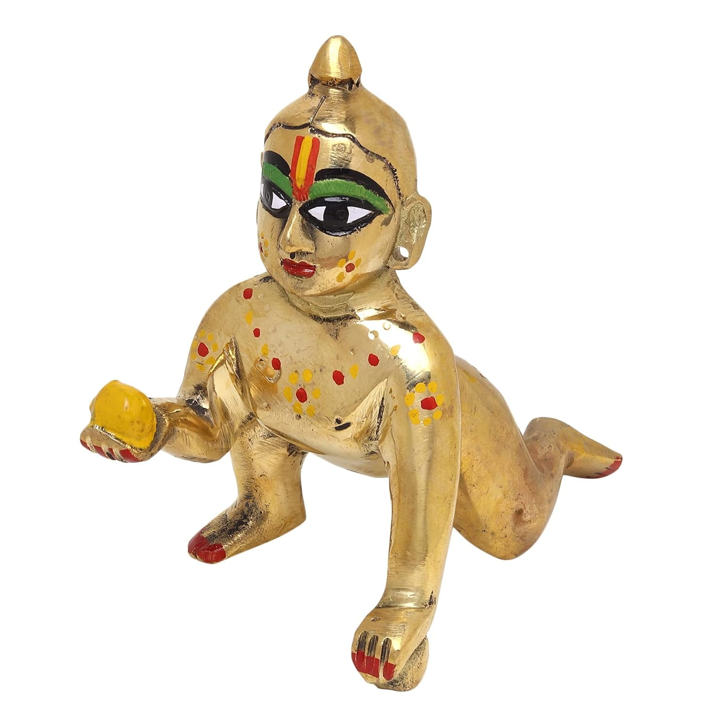 Laddu Bal Gopal Idol - Little Krishna Idol, Golden, Brass Idol, Medium Size, Makhan Chor Idol ...