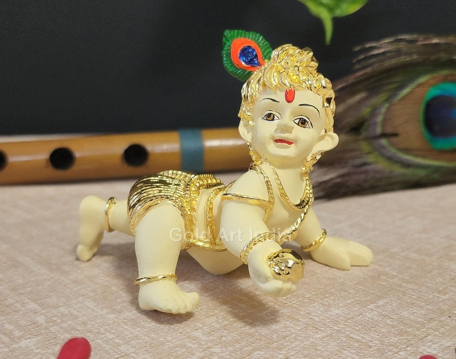 Laddu Gopal Gold Plated Off-White Idol, Bal Gopal, Little Krishna ...