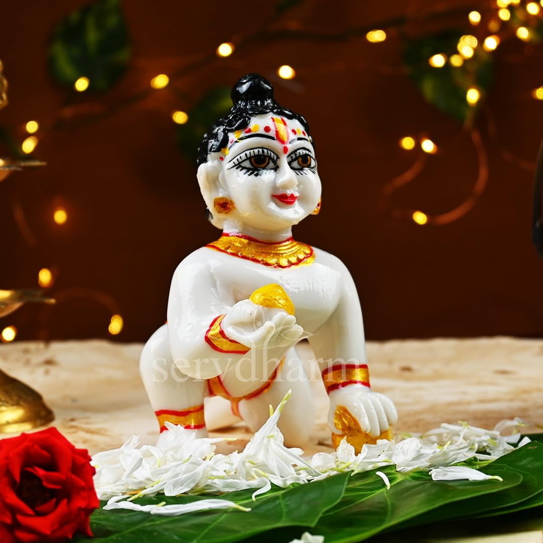 Laddu Gopal Idol, Bal Gopal, Lord Krishna Statue, Resin, White, Idol ...