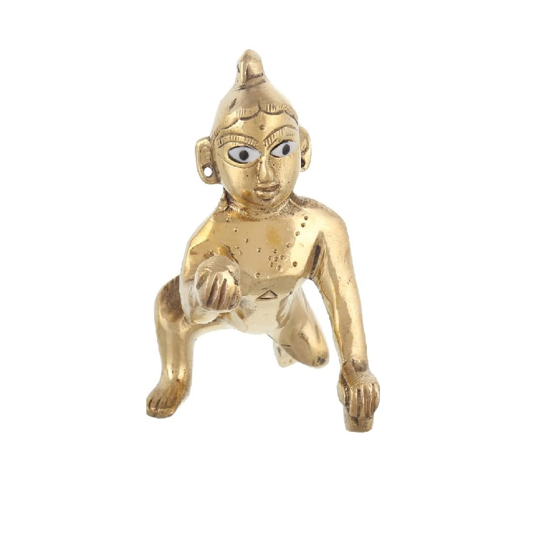 Laddu Gopal Idol, Bal Gopal, Thakur Ji Murti, Gold, Brass, Medium Size - 7 Cm, Petal Murti ...