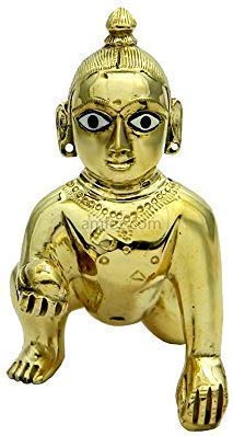 Laddu Gopal Idol, Thakur Ji, Bal Gopal Statue, Gold, Brass, Medium Size - No. 3, Petal Murti - 3 ...