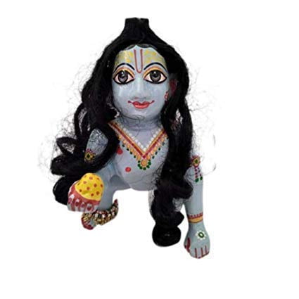 Laddu Gopal, Krishna Idol, Black Crawlie Wig Shringar, Blue, Marble ...
