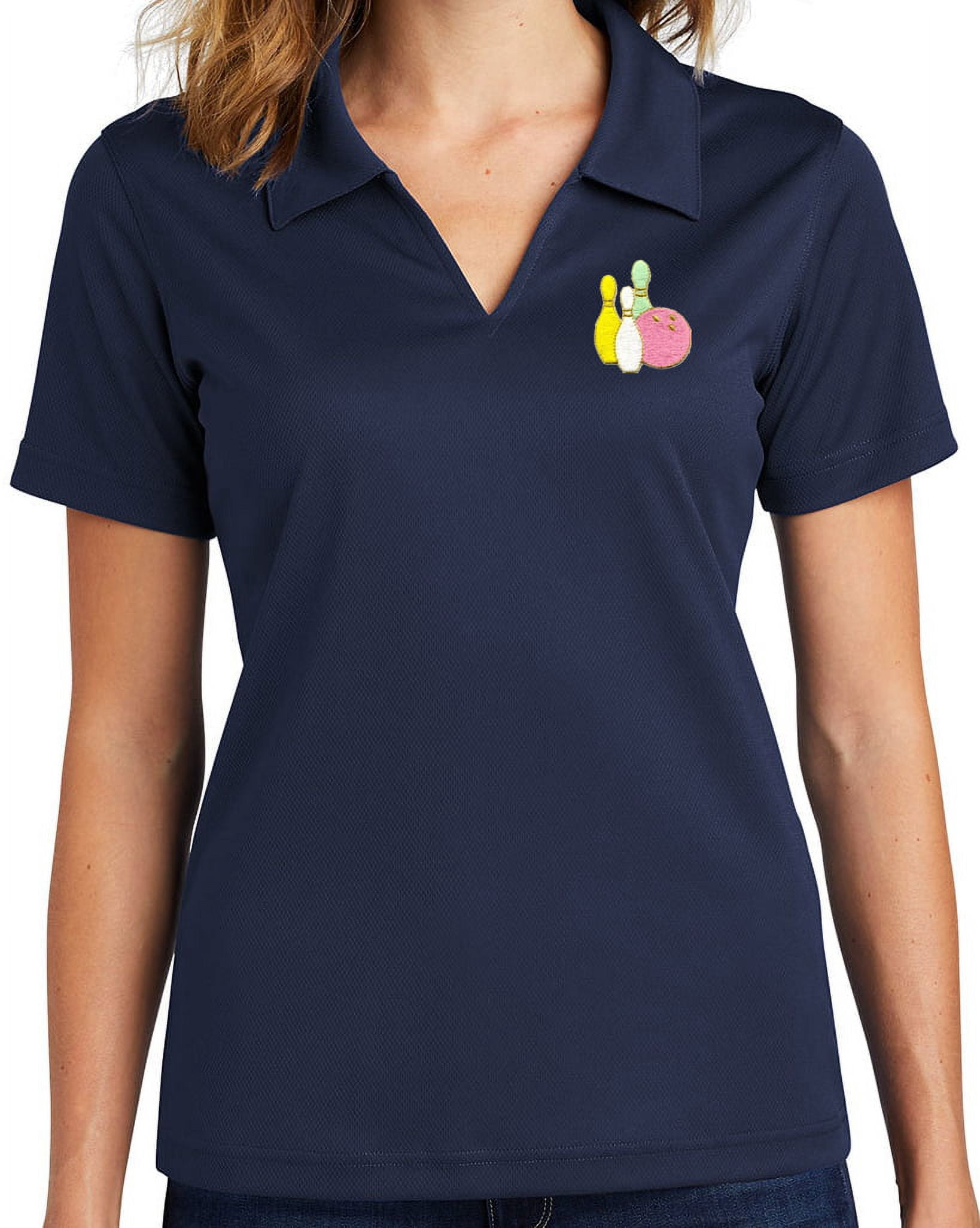 Ladie's Pastel Bowling Pins No Buttons Dri-Mesh Polo Shirt, Large Navy ...