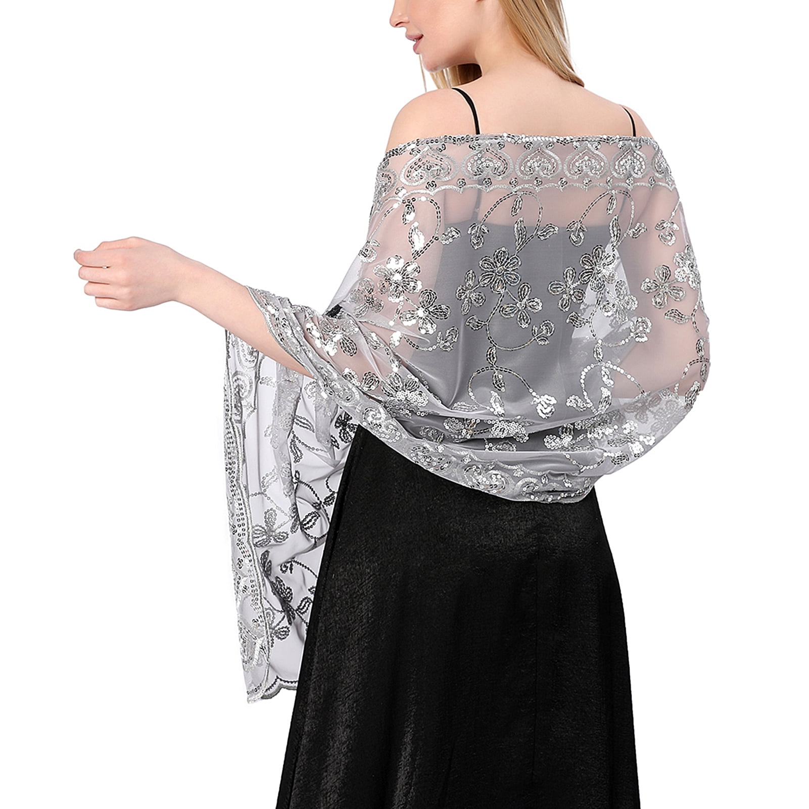 Ladiery Sequin Floral Shawls and Wraps for Evening Dresses,Women ...