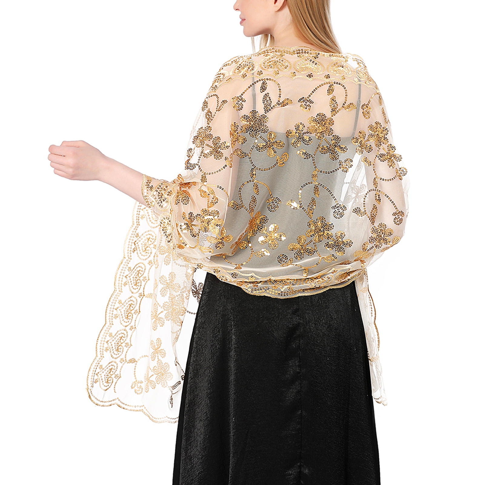 Ladiery Sequin Floral Shawls and Wraps for Evening Dresses,Women ...