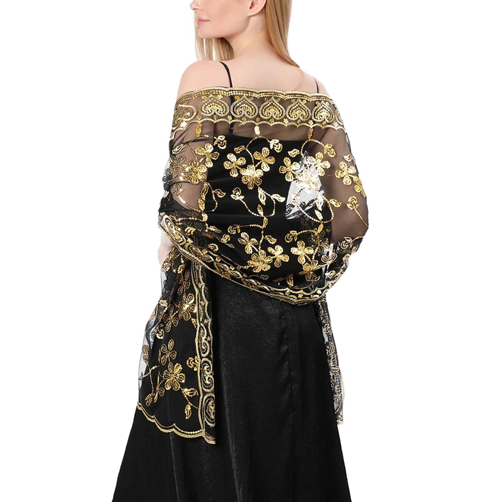 Ladiery Sequin Floral Shawls and Wraps for Evening Dresses,Women ...