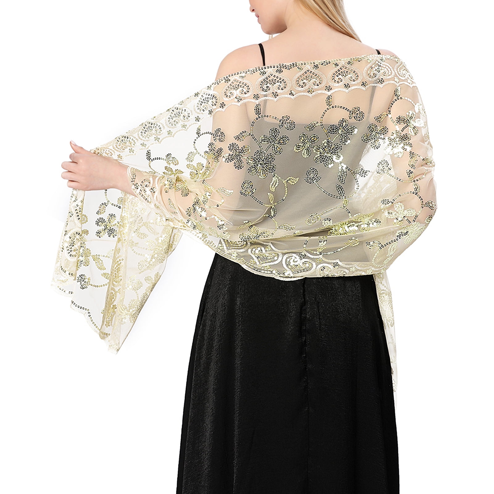 Ladiery Sequin Floral Shawls and Wraps for Evening Dresses,Women ...