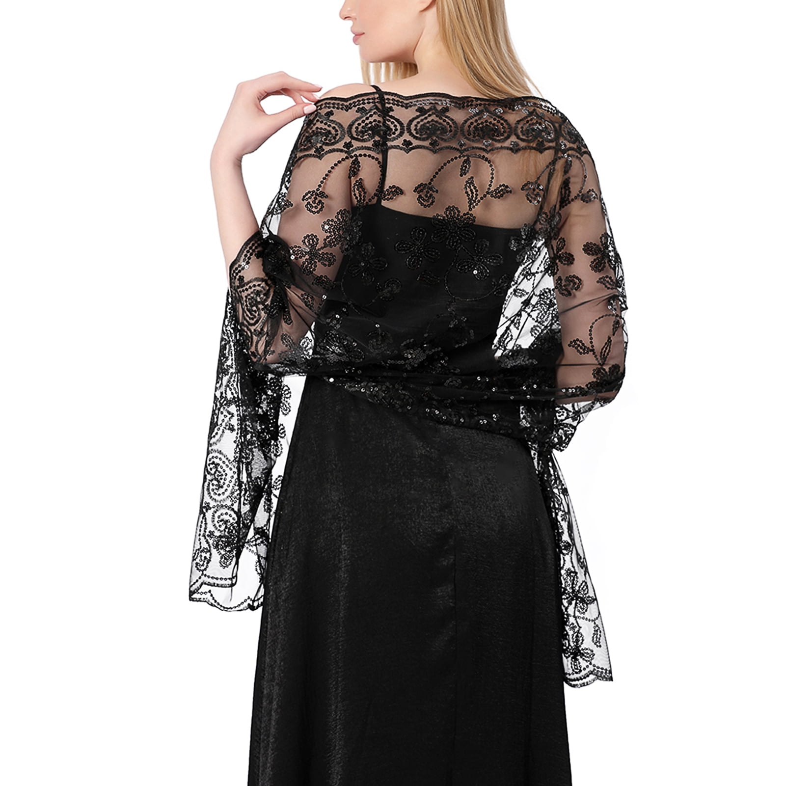 Ladiery Sequin Floral Shawls and Wraps for Evening Dresses,Women ...